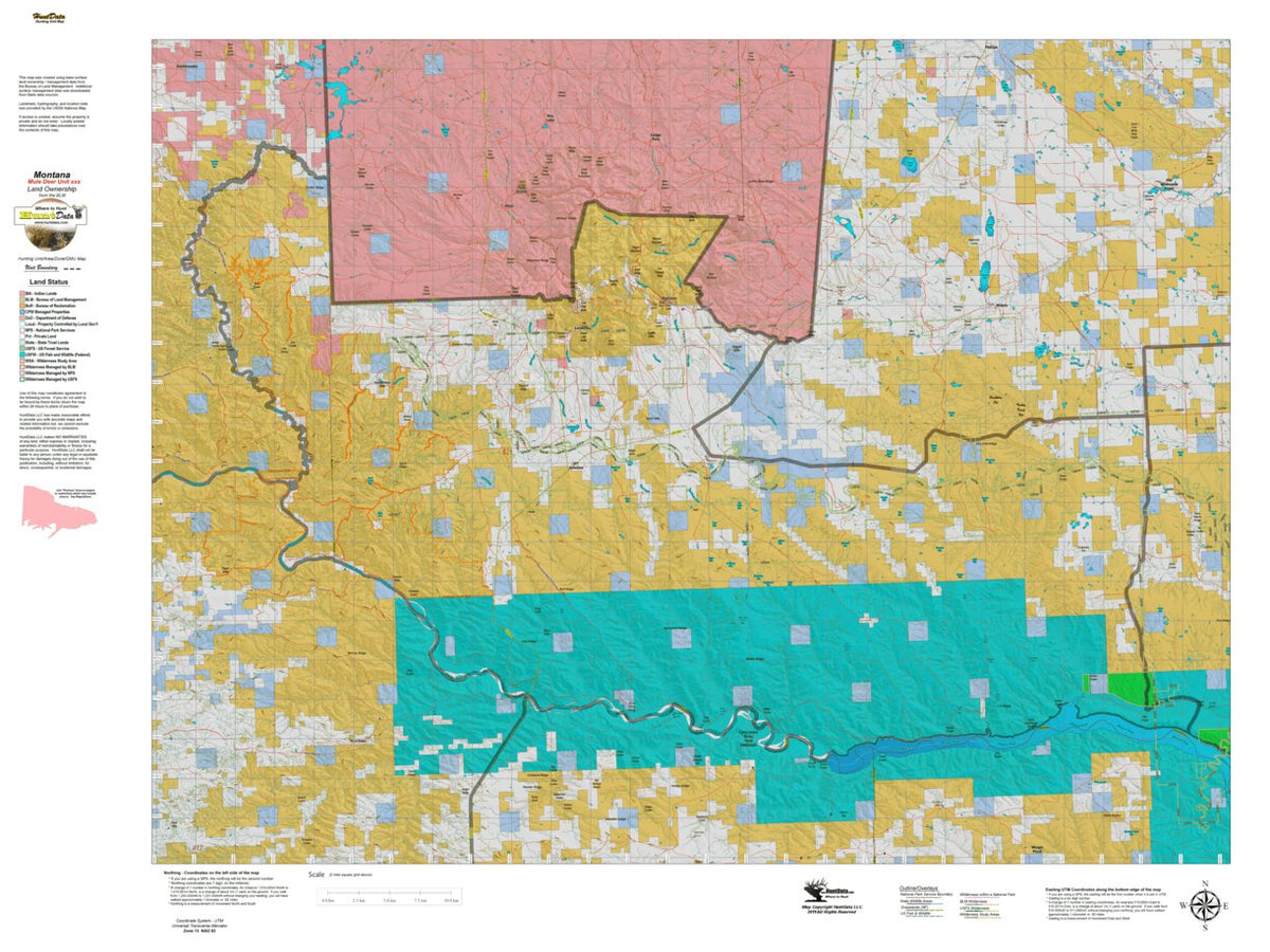 Montana Mule Deer Hunting District 621 Land Ownerhip Map by Montana ...