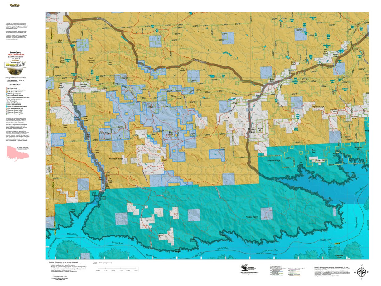 Montana Mule Deer Hunting District 631 Land Ownerhip Map by Montana ...