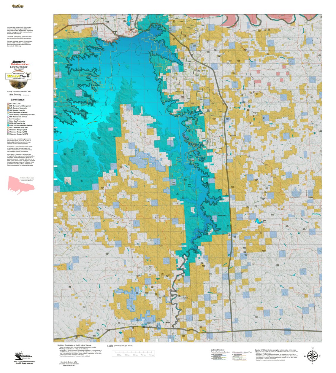 Montana Mule Deer Hunting District 652 Land Ownerhip Map by Montana ...