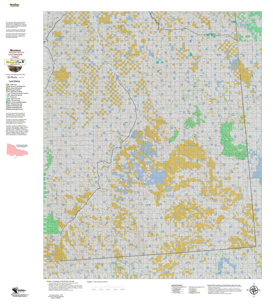 Montana Mule Deer Hunting District 705 Land Ownerhip Map by Montana ...