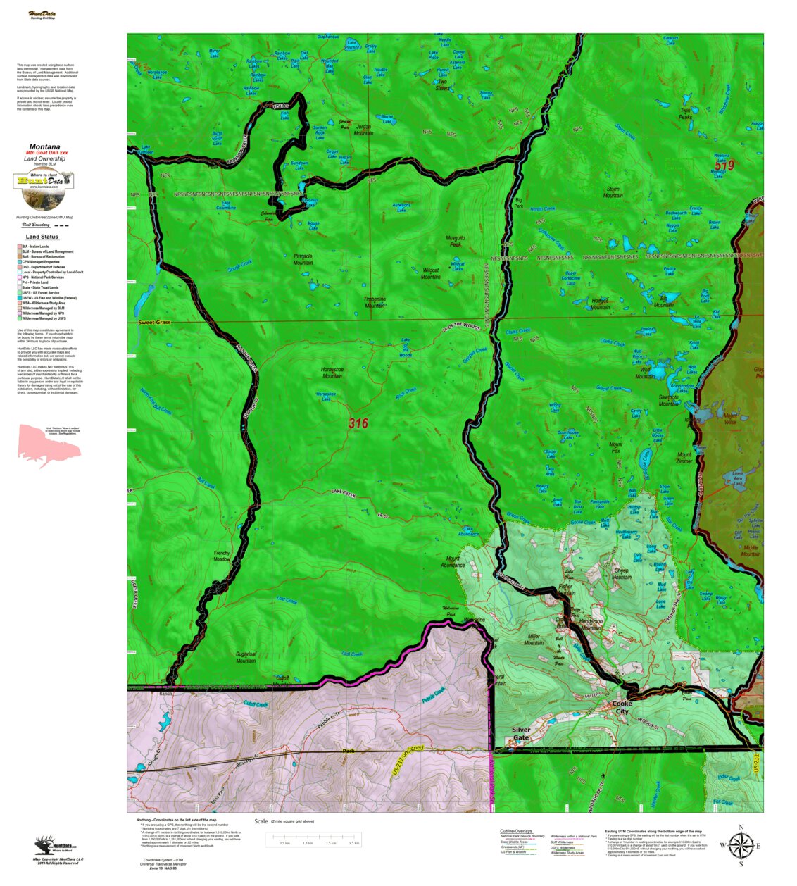 Mountain Goat Hunting District 316 Land Ownership Map by Montana ...
