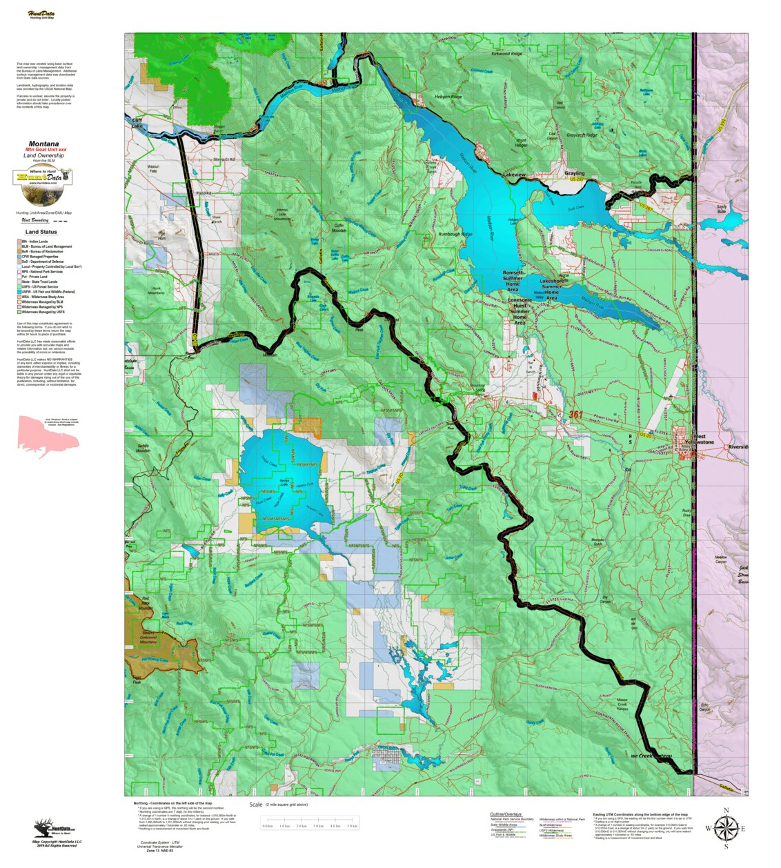 Mountain Goat Hunting District 361 Land Ownership Map by Montana ...