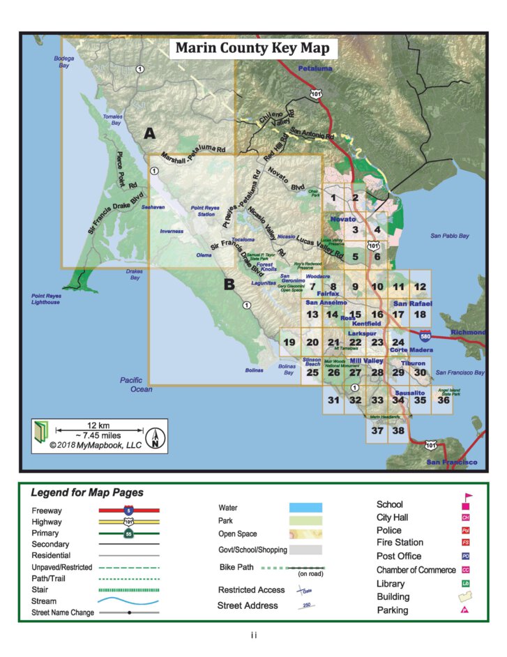Marin Community Map Book, Key Map by MyMapbook, LLC | Avenza Maps