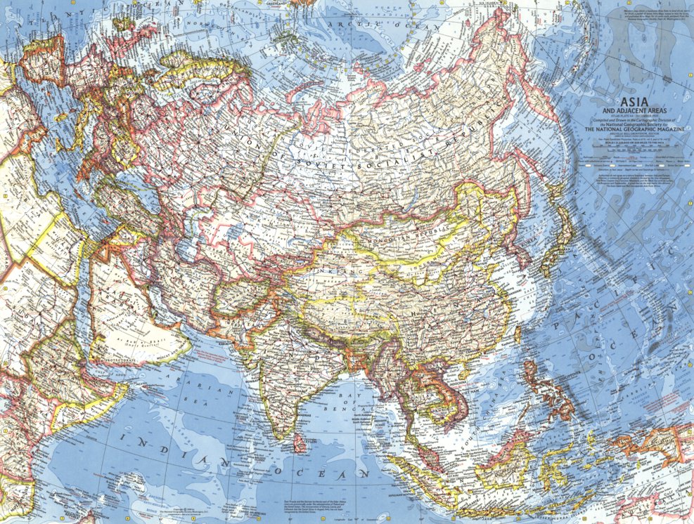 Asia And Adjacent Areas Map 1959 by National Geographic | Avenza Maps