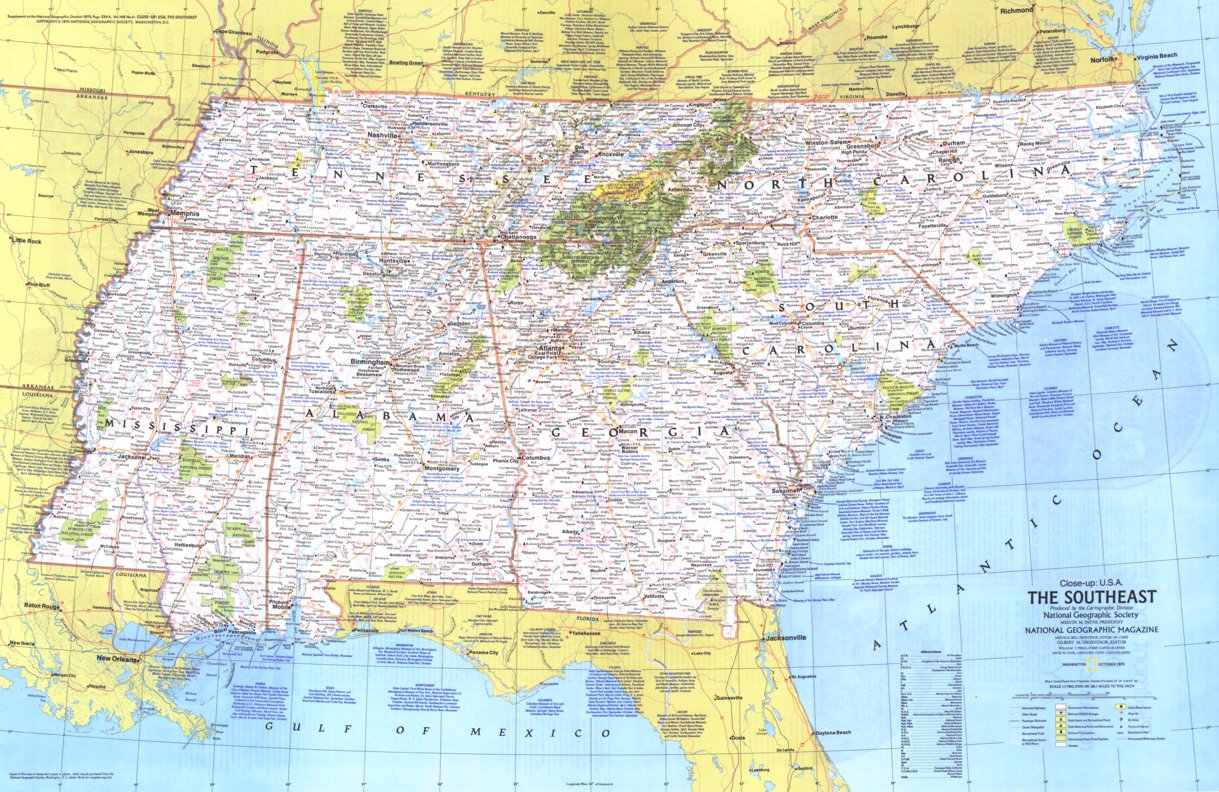 Close-up: U.S.A. The Southeast 1975 Map by National Geographic | Avenza ...
