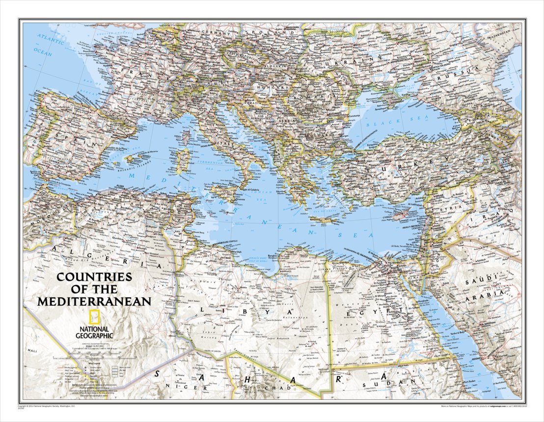 Countries of the Mediterranean Classic Map by National Geographic ...