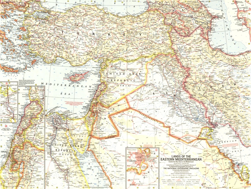 Lands Of The Eastern Mediterranean 1959 Map by National Geographic ...