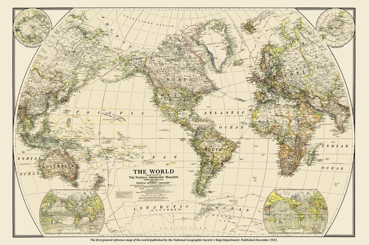 NGS 125 1922 World Map by National Geographic | Avenza Maps