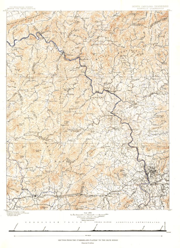 North Carolina Tennessee Cumerberland Blue Ridge 1889 Map by National ...