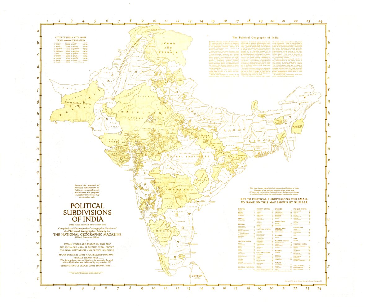 Political Subdivisions Of India Map 1946 by National Geographic ...