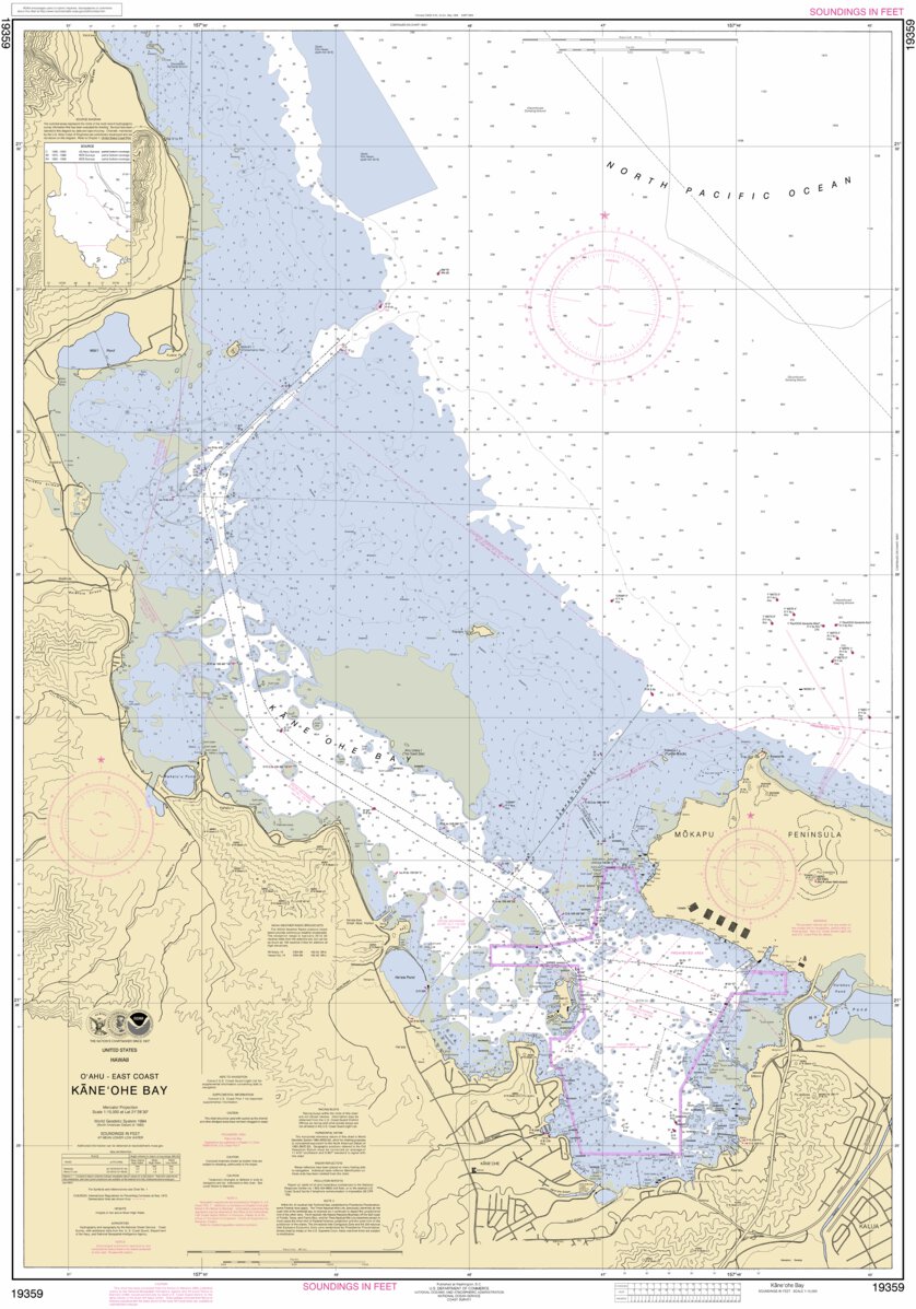 Kaneohe Bay Oahu East Coast Map by National Oceanographic & Atmospheric ...