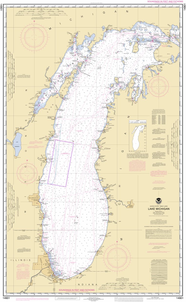 Lake Michigan Map by National Oceanographic & Atmospheric ...