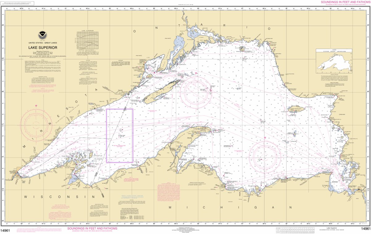 Lake Superior Map by National Oceanographic & Atmospheric ...