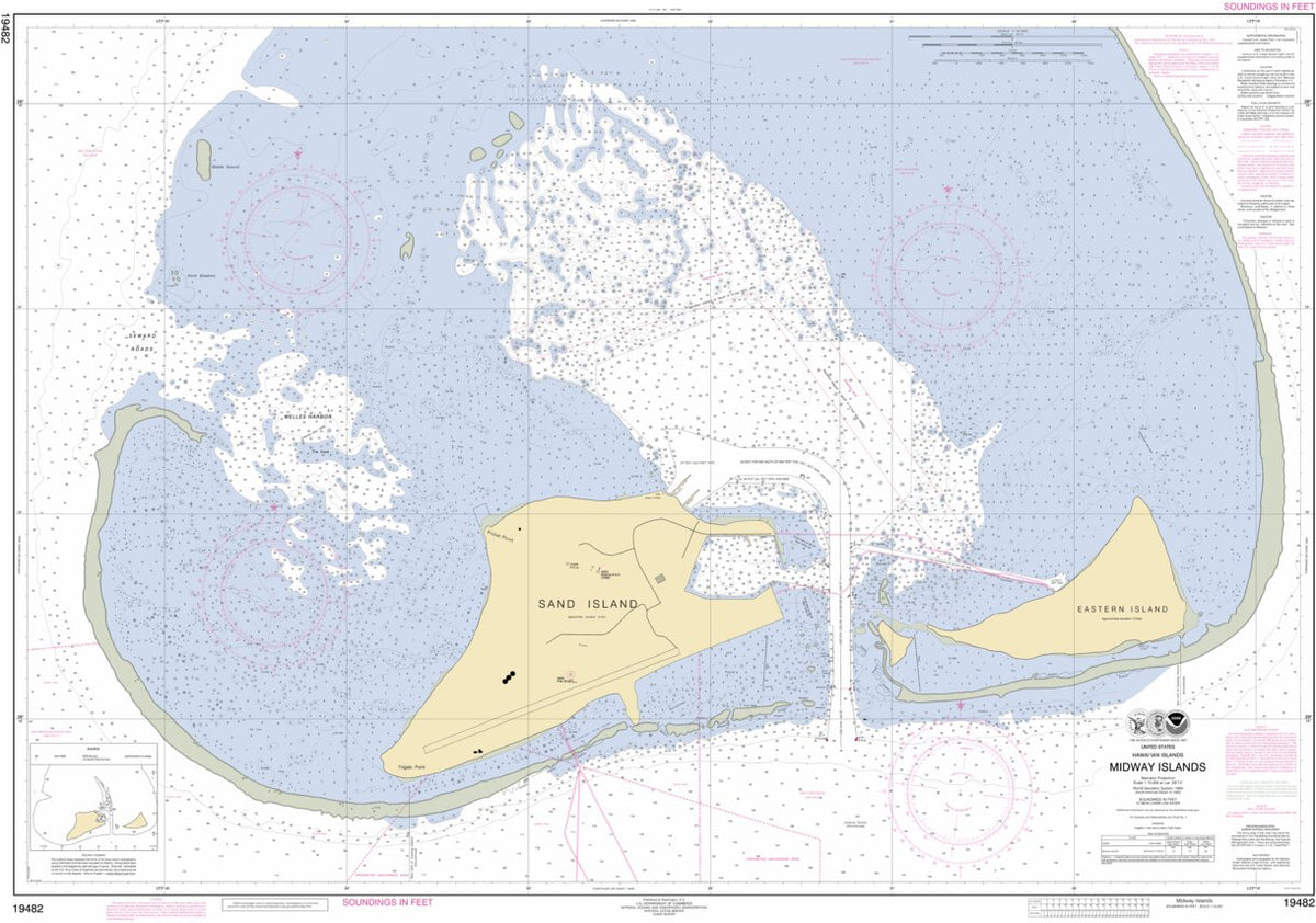 Midway Islands Hawaiian Islands Map by National Oceanographic ...