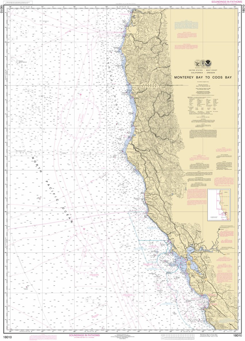 Monterey Bay To Coos Bay Map by National Oceanographic & Atmospheric ...
