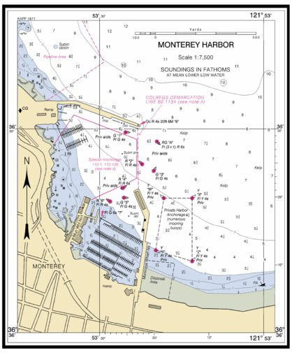 Monterey Harbor Map by National Oceanographic & Atmospheric ...