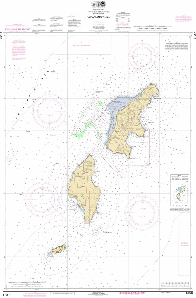 Saipan And Tinian Map by National Oceanographic & Atmospheric ...