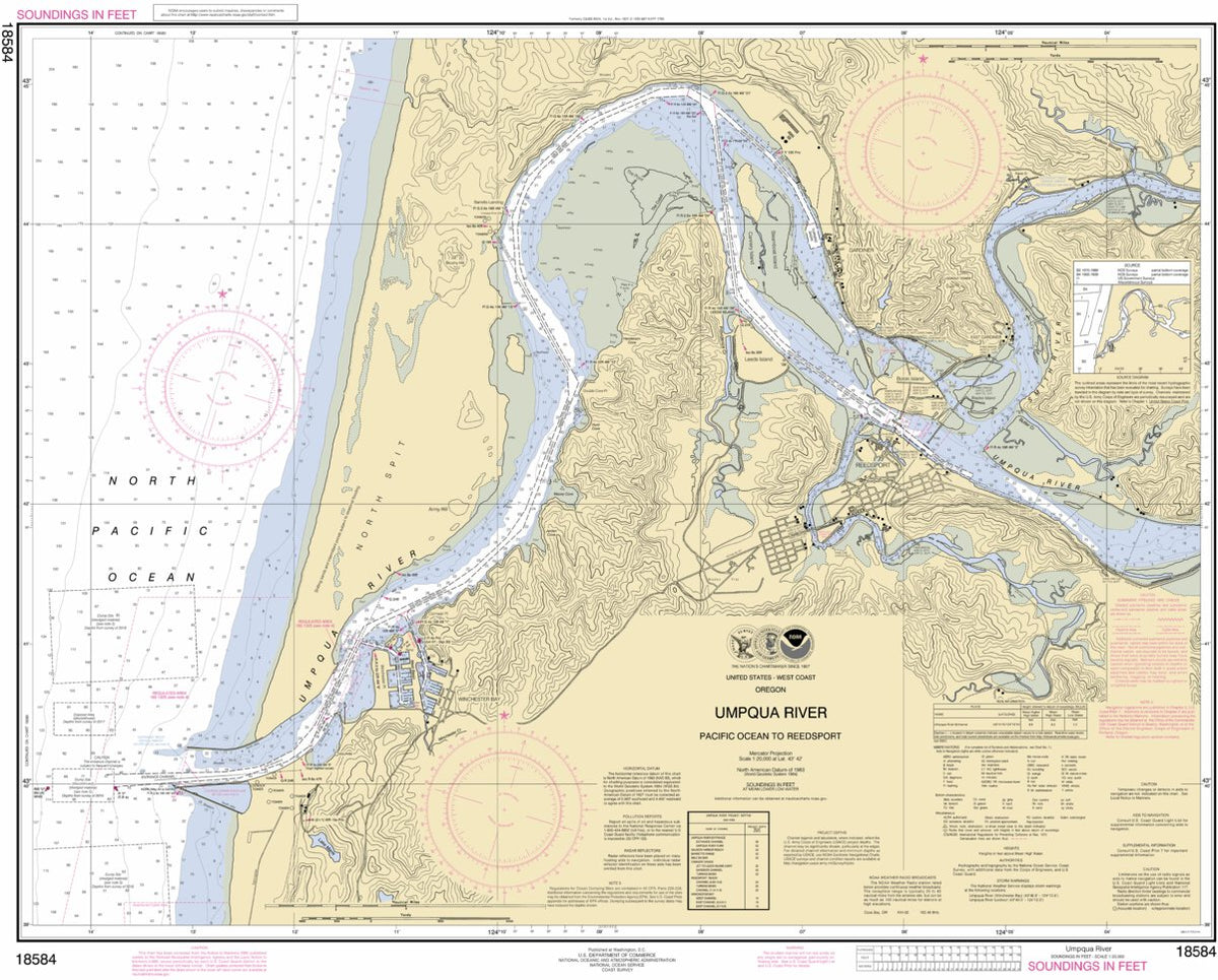 Umpqua River Pacific Ocean To Reedsport Map by National Oceanographic ...