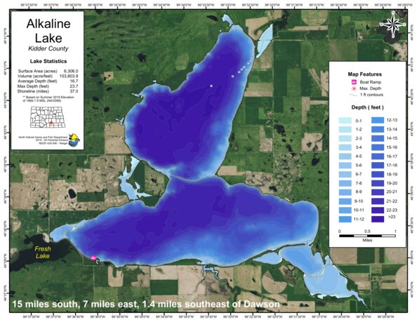 Alkaline Lake - Kidder County Map by North Dakota Game and Fish ...
