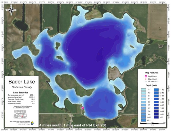 Bader Lake - Stutsman County Map by North Dakota Game and Fish ...