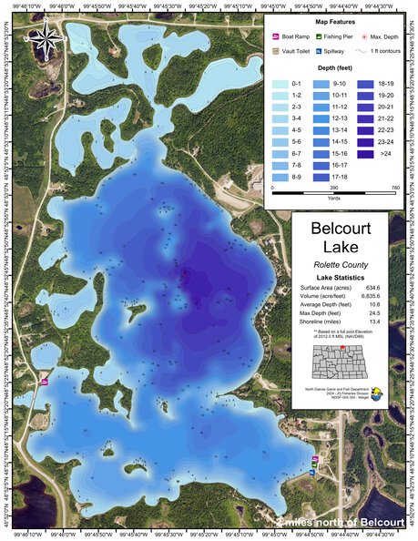 Belcourt Lake - Rolette County Map by North Dakota Game and Fish ...