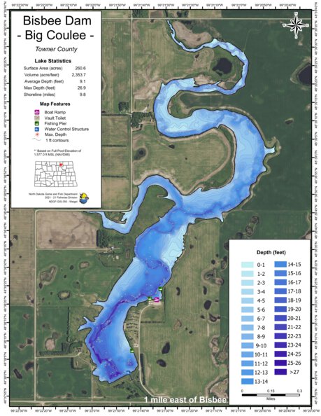 Bisbee Dam/Big Coulee - Towner County Map by North Dakota Game and Fish ...