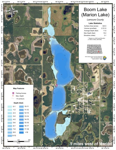 Boom Lake (Marian Lake) LaMoure County Map by North Dakota Game and ...