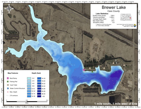 Brewer Lake - Cass County Map by North Dakota Game and Fish Department ...
