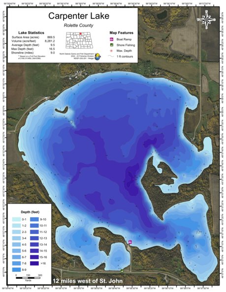 Carpenter Lake - Rolette County Map by North Dakota Game and Fish ...