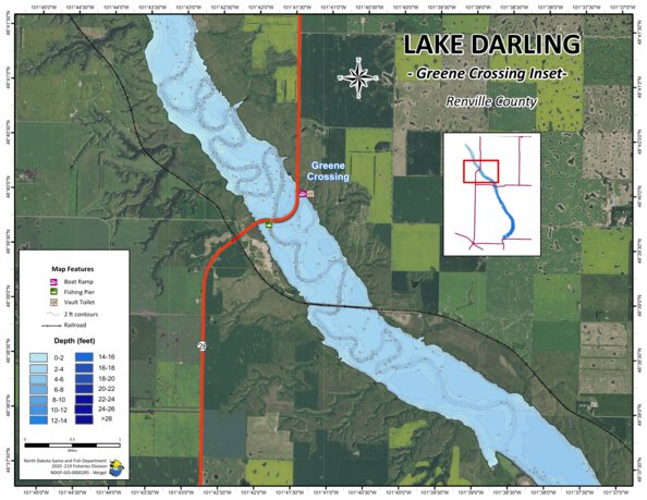 Darling, Lake - Greene Landing Area Map by North Dakota Game and Fish ...