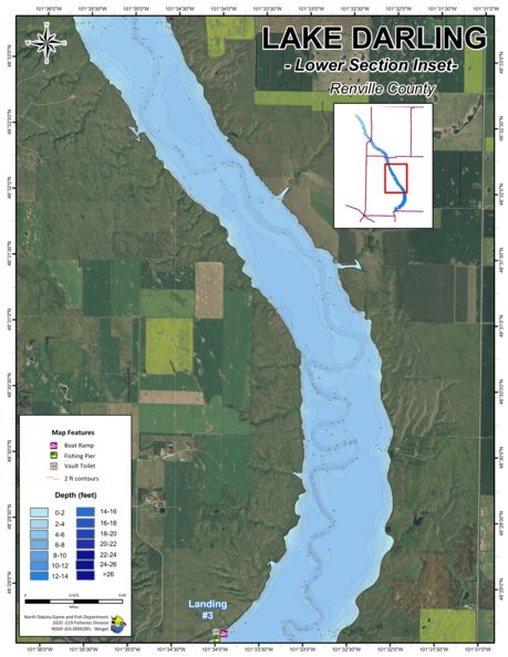 Darling, Lake - Lower Part of Lake Map by North Dakota Game and Fish ...