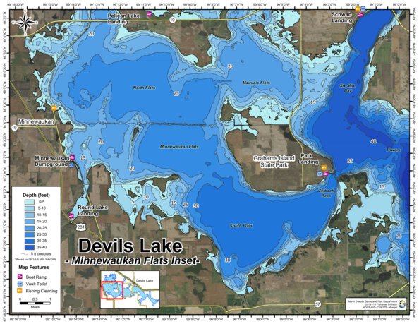 Devils Lake - Minnewaukan Flats Area Map by North Dakota Game and Fish ...