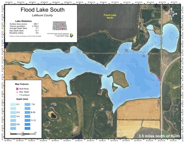 Flood Lake South - LaMoure County Map by North Dakota Game and Fish ...