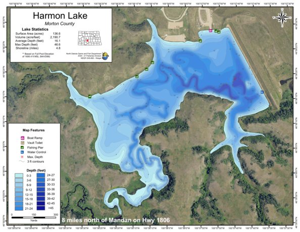 Harmon Lake - Morton County Map by North Dakota Game and Fish ...