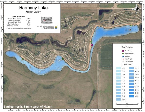 Harmony Lake - Mercer County Map by North Dakota Game and Fish ...