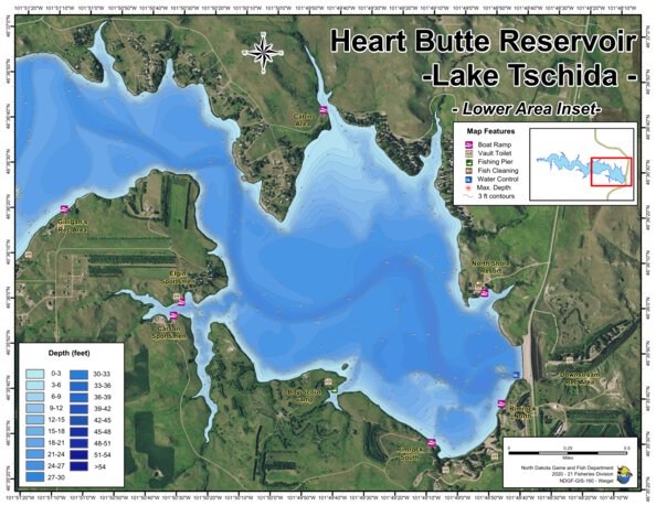 Heart Butte/Lake Tschida - Lower Area Map by North Dakota Game and Fish ...