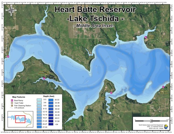 Heart Butte/Lake Tschida - Middle Area Map by North Dakota Game and ...