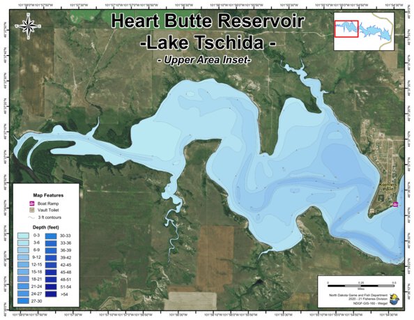 Heart Butte/Lake Tschida - Upper Area Map by North Dakota Game and Fish ...