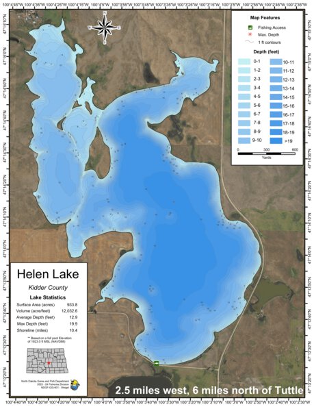 Helen, Lake - Kidder County Map by North Dakota Game and Fish ...