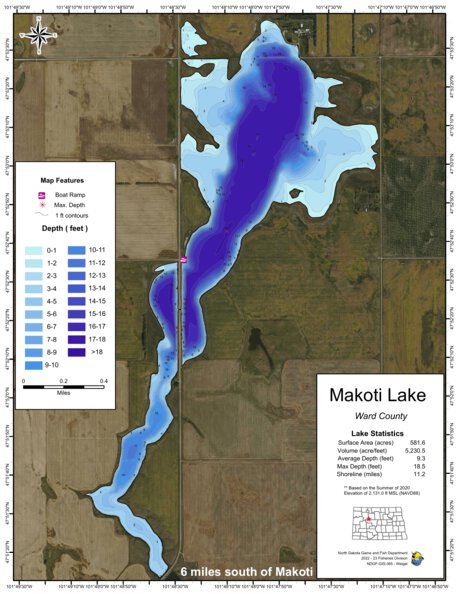 Makoti Lake - Ward County Map by North Dakota Game and Fish Department ...