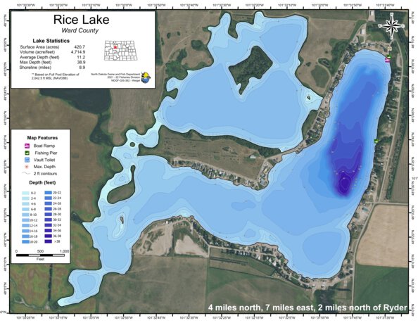 Rice Lake - Ward County Map by North Dakota Game and Fish Department ...