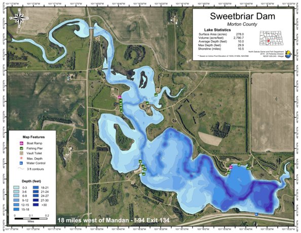 Sweet Briar Lake - Morton County Map by North Dakota Game and Fish ...