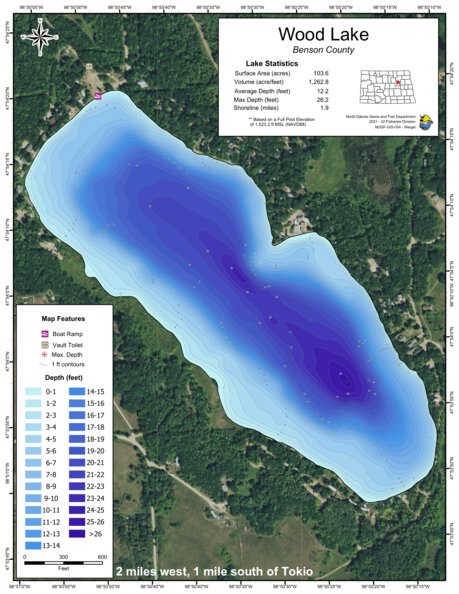 Wood Lake - Benson County Map by North Dakota Game and Fish Department ...