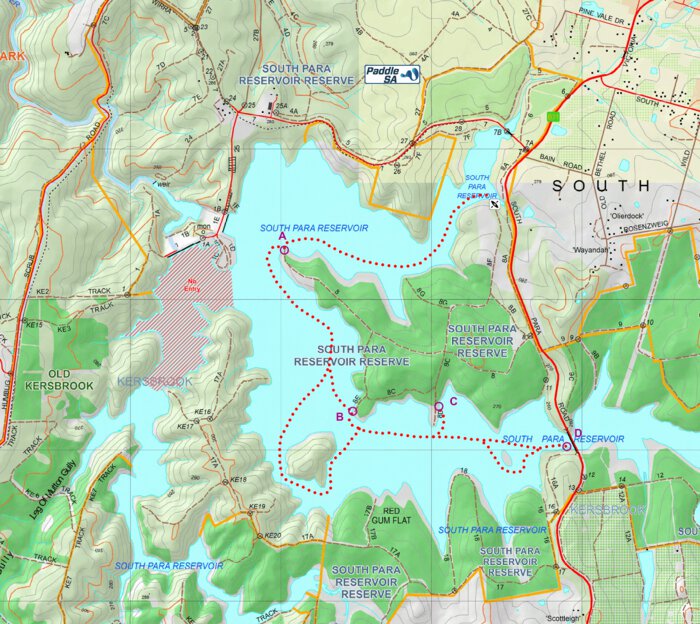 PaddleSA South Para Reservoir Trail Map by PaddleSA | Avenza Maps