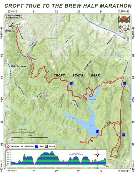 Croft True to the Brew Half Marathon Map by Palmetto Conservation ...