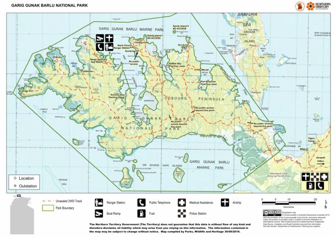 Garig Gunak Barlu National Park Map by Parks and Wildlife Commission of ...