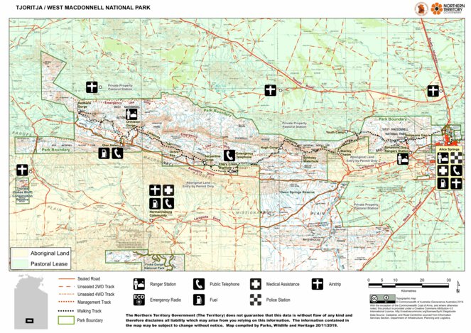 Tjoritja / West MacDonnell National Park - Larapinta Trail Map by Parks ...