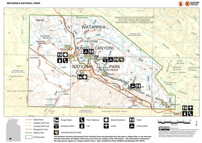 Watarrka National Park Map by Parks and Wildlife Commission of the ...