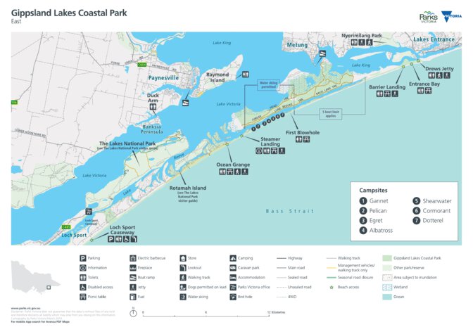 Gippsland Lakes Coastal Park-East Visitor Guide Map by Parks Victoria ...