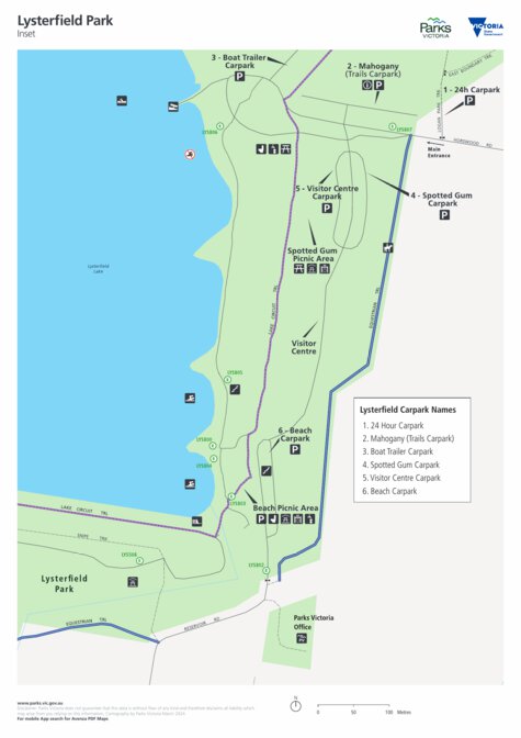 Lysterfield Park Visitor Guide - Inset Map by Parks Victoria | Avenza Maps